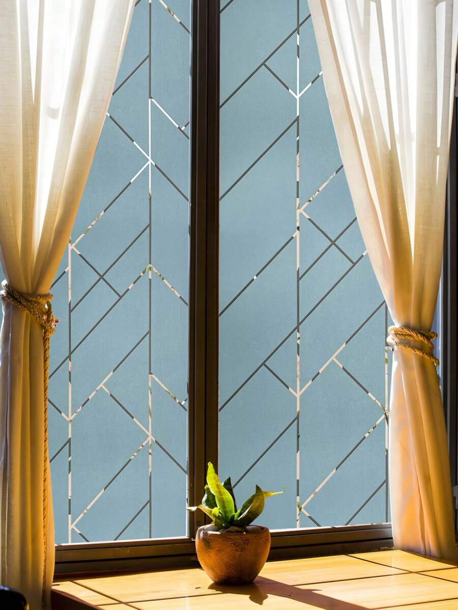 1 Roll Blue Geometric Frosted Static Cling Window Film, Non-Adhesive ...