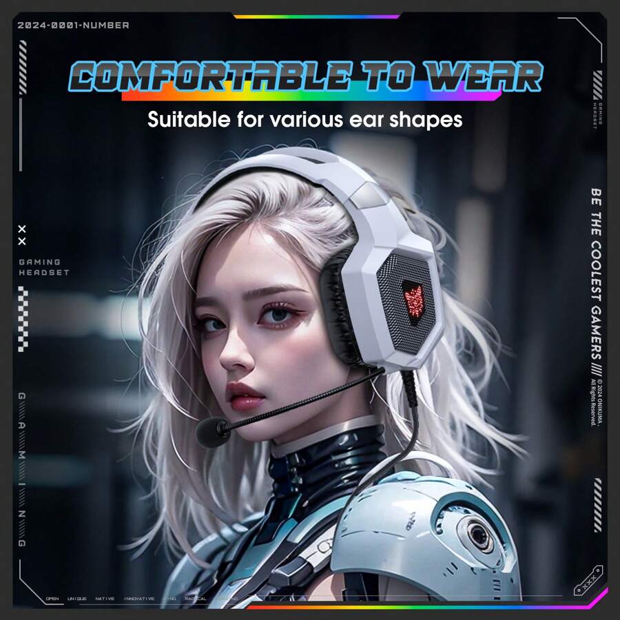 אוזניות גיימינג Onikuma K8 עם מיקרופון Hd גמיש Rgb Light Surround Sound