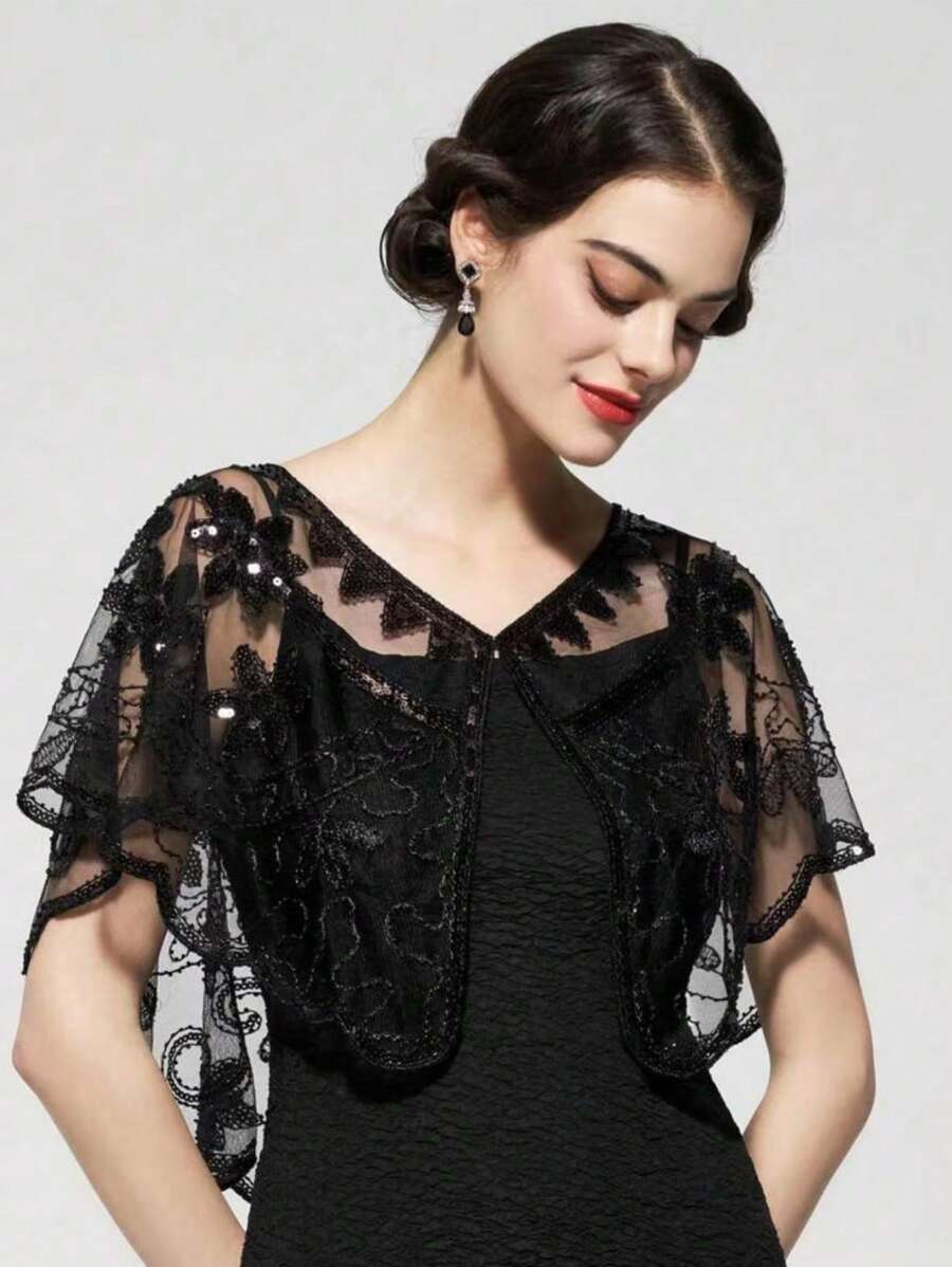 1920s Sequin Flapper Shawl Vintage Thin Breathable Shiny Cape Elegant ...