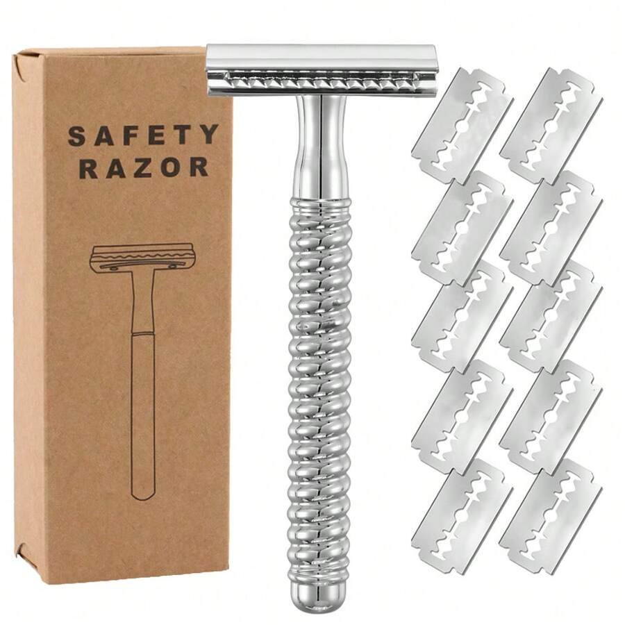 Metal Safety Razor For Men And Women Including 10 Blades Wet Razor ...