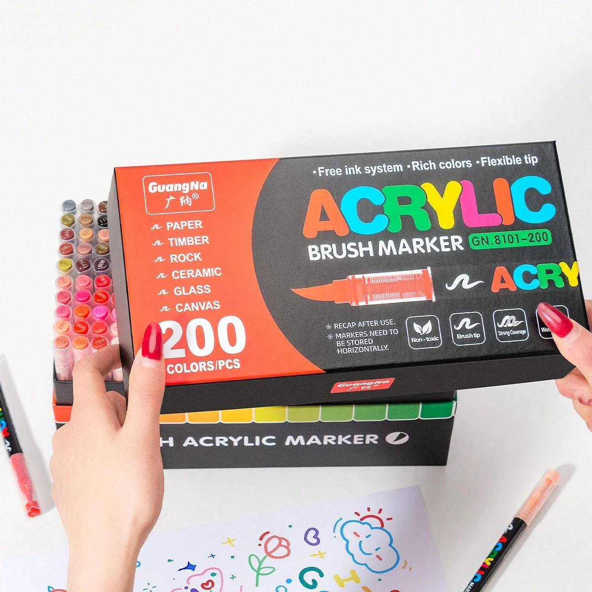 GuangNa 24-Piece Acrylic Marker Pen Set, Soft-Tip Non-Pressing Design ...