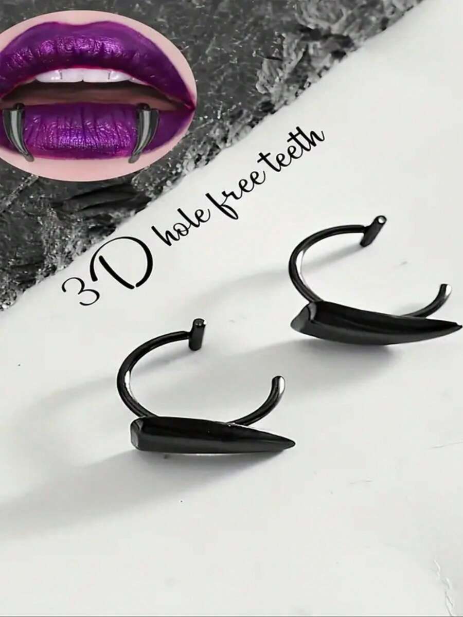 1 Pair 18K Gold Plated Stainless Steel Fake Fangs, No Piercing Required ...