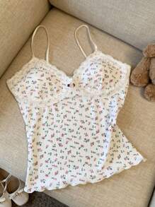 3pcs Teen Girl French Style Floral Print Lace Edge Ribbon Bow Padded ...