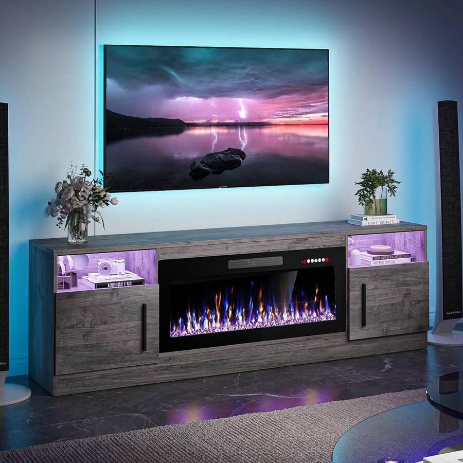 Modern Fireplace TV Stand With 36" Electric Fireplace, And Storage ...