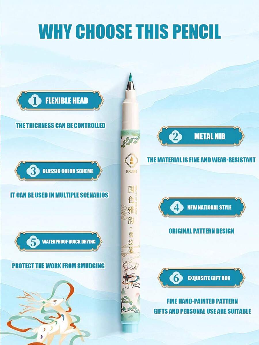 1 Box 6/12 Colors New Chinese Style Soft Tip Markers, Fine Art Markers ...