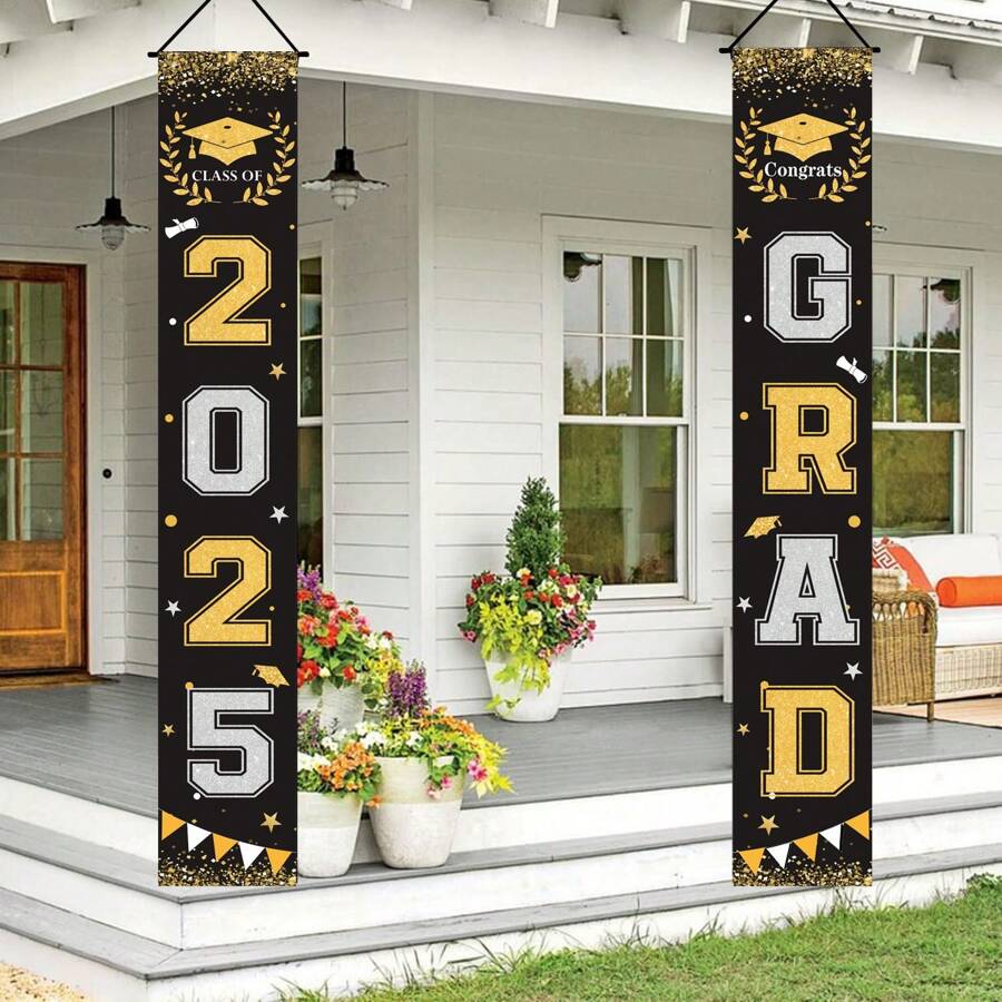 Afstudeerdecoraties 2025 GRAD Banner Zwart Portiek Deurbord ...