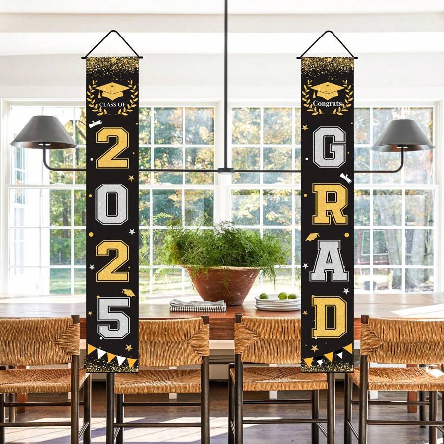 Graduation Decorations 2025 GRAD Banner Black Porch Door Sign Welcome ...