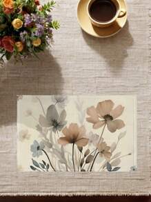 4pcs Placemats, Brown Poppy Floral Leaves Spring Placemats, Seasonal ...