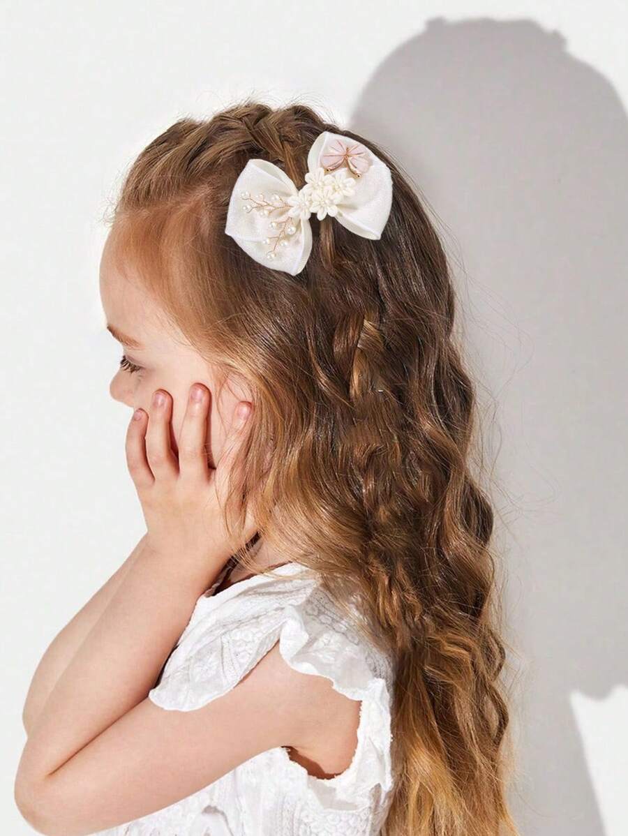 1pc Spring Butterfly Hair Clip For Girls Flower Pearl Bow Alligator ...