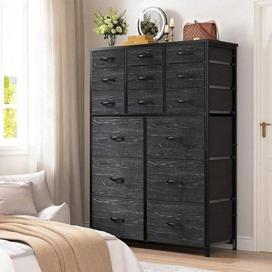 Raybee Furniture 15-16 Drawer Dresser With Wooden Top, Tall Dresser For ...