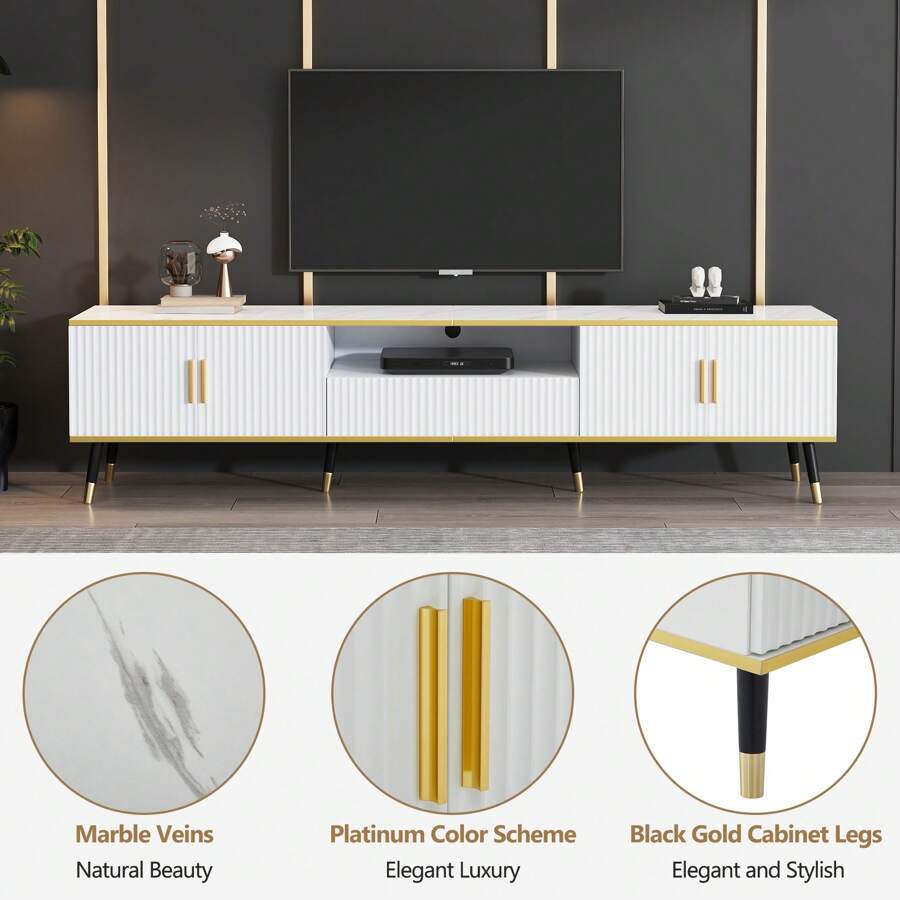 Meuble TV lowboard moderne aspect marbre, meuble TV, commode TV, 200 x 40 x 46 cm - Pour ...