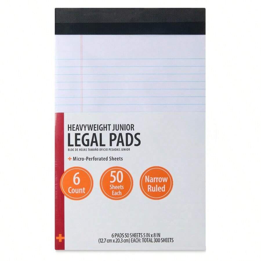 Narrow Ruled Heavyweight Junior Legal Pads, 5"X8", White Paper, 50 ...
