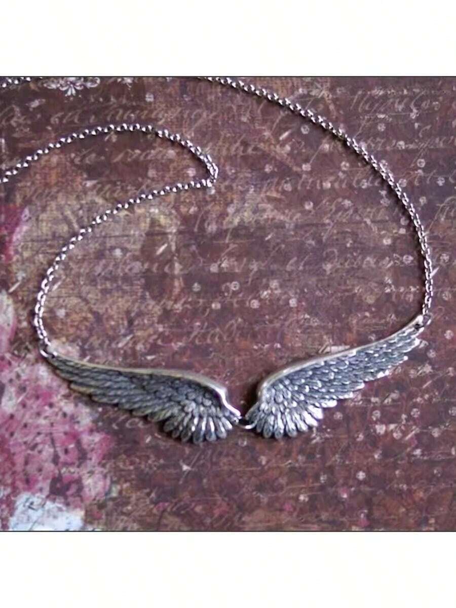 Vintage Angel Wings Feather Choker Big Pendant Aesthetic Link Chains ...