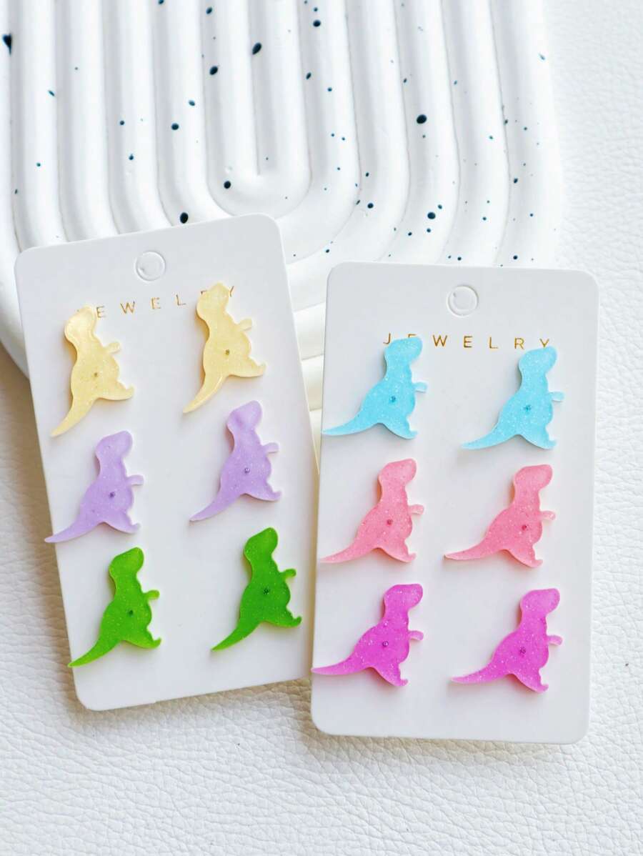 3 Pairs Back To School Bling Bling Dinosaur Earrings, Teacher's Day ...