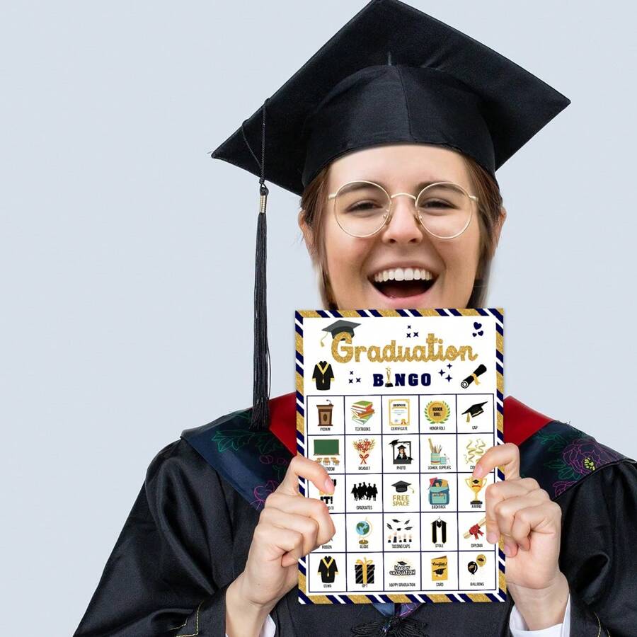 33Pcs Set, Graduation Bingo Games Black-Golden Graduation Game For 24 ...