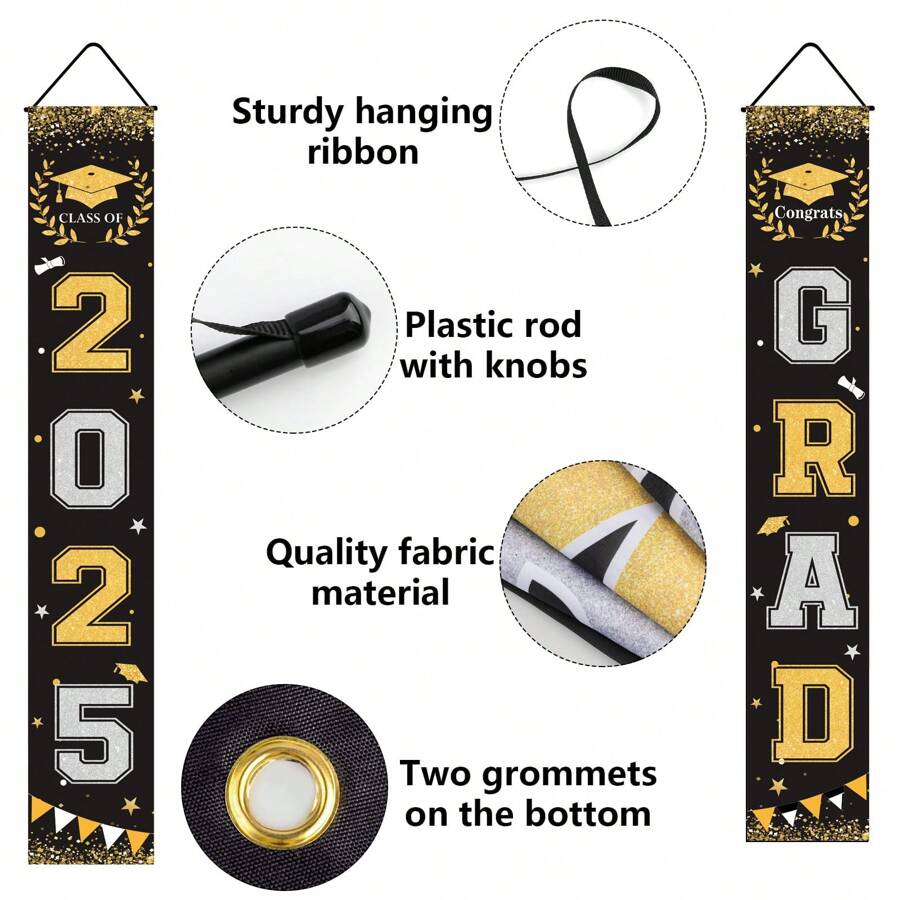 Graduation Decorations 2025 GRAD Banner Black Porch Door Sign Welcome ...