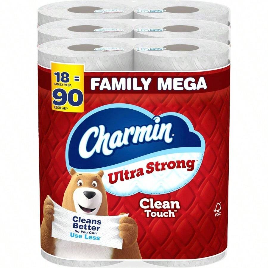 Charmin Toilet Paper Ultra Strong Clean Touch 18 Family Mega Rolls = 90 ...