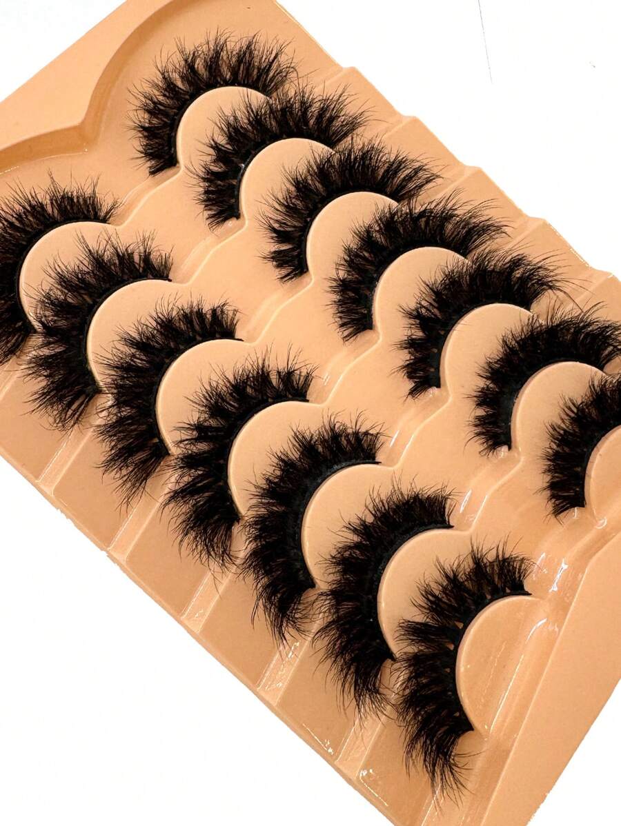 7 Pairs Pack Fluffy Volume False Eyelashes Mink Lashes Cat-Eye Look Wispy Long 8D Volume Fake ...
