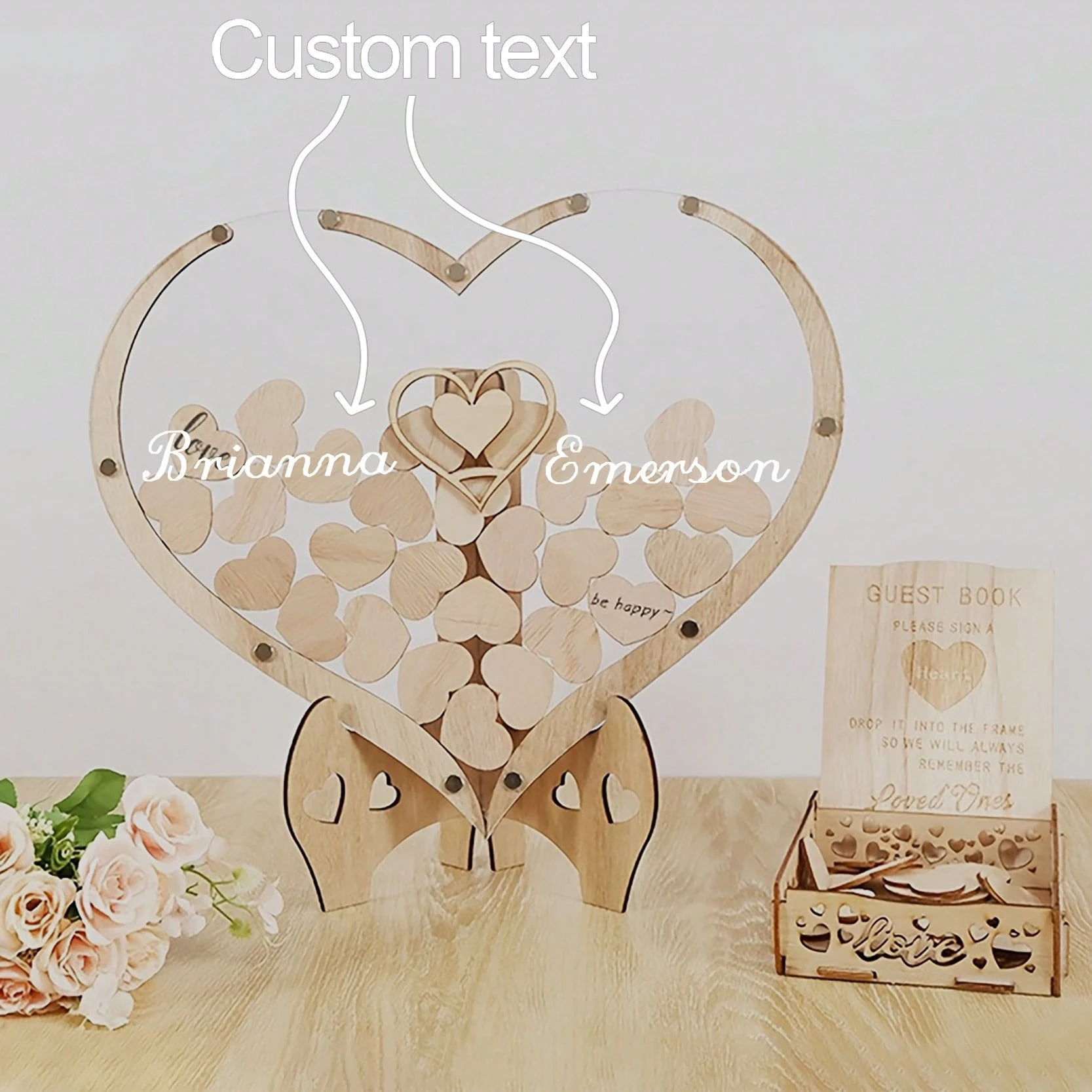 Livre d'or en bois personnalisable en forme de cœur pour les mariages ...