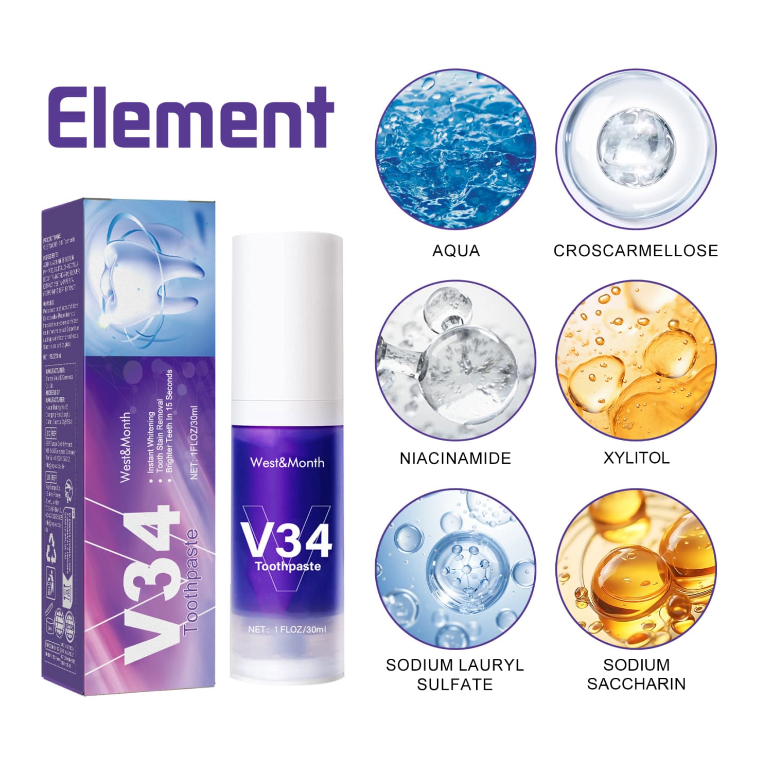 V34 Toothpaste, Whitening Teeth Clean Care Gums Fresh Breath Press ...