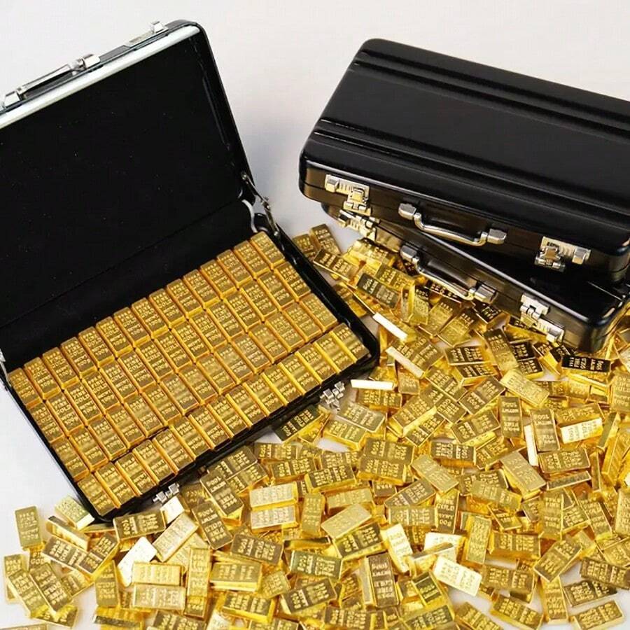 60pcs Mini Gold Ingot Set With Realistic Black Metal Suitcase, Vivid ...