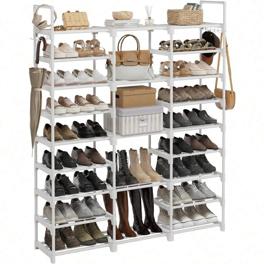 9 Tiers Large Shoe Rack White Shoe Rack Organizer For Closet 50-55 ...