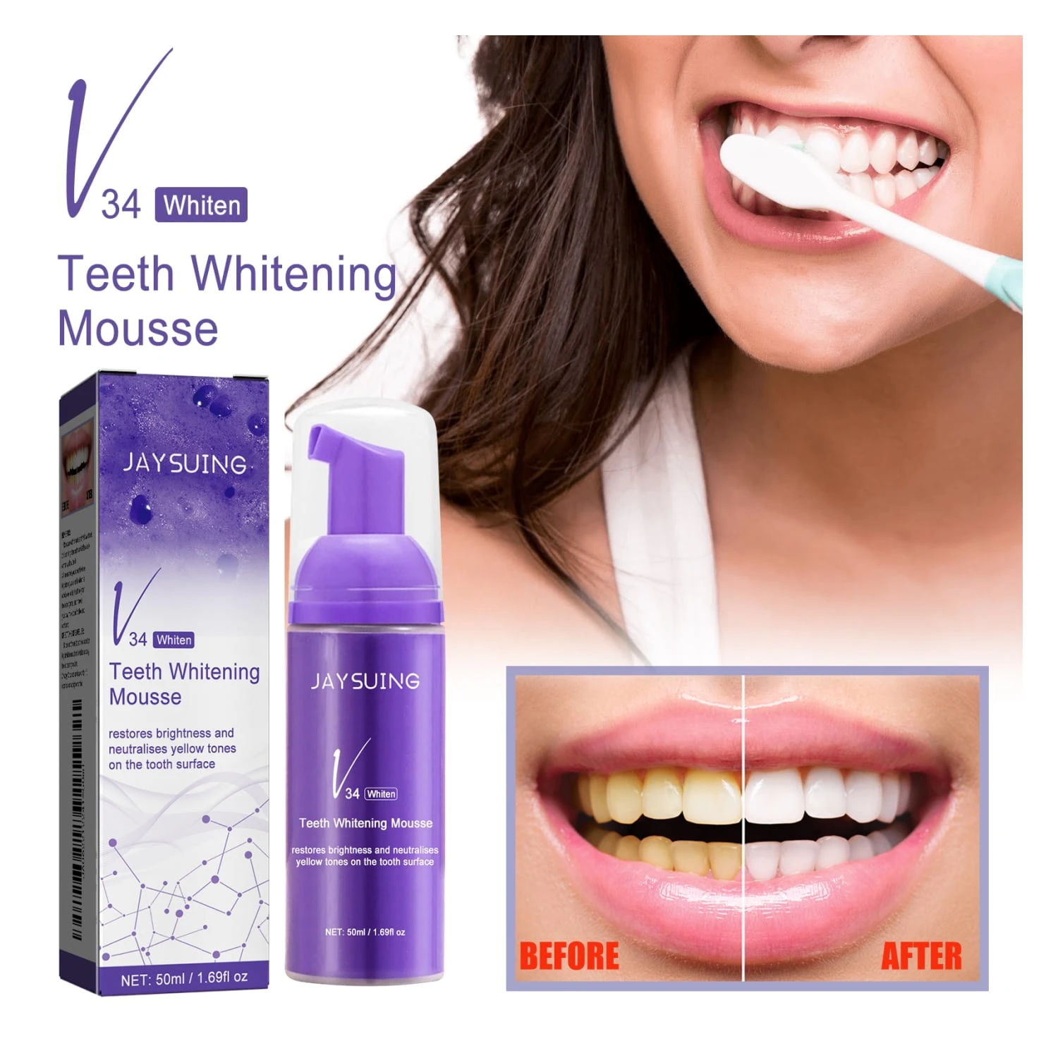 V34 Brightening Tooth Toothpaste, Whiten Teeth Correct Yellow Teeth ...