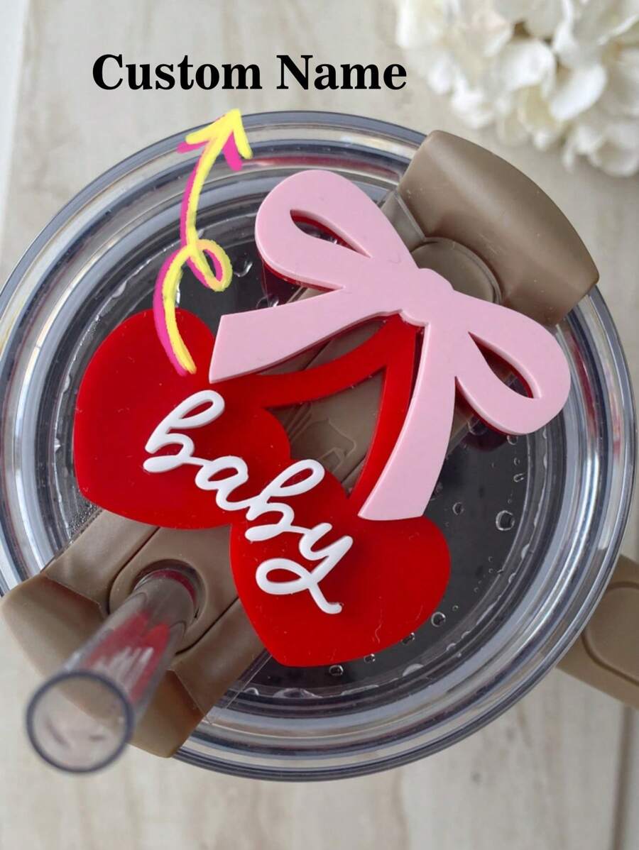 Cherry Tumbler Name Plate - Bow - Tumbler Personalized Name - Name ...