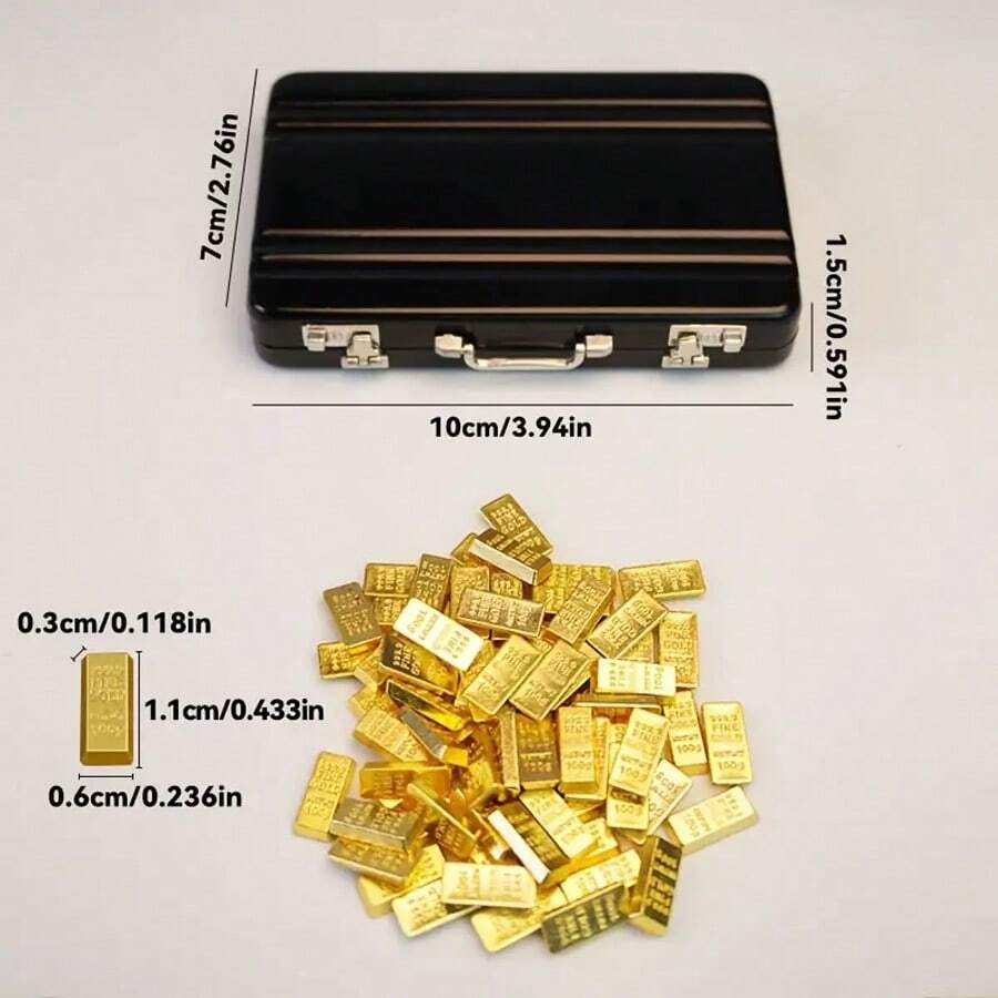 60pcs Mini Gold Ingot Set With Realistic Black Metal Suitcase, Vivid ...