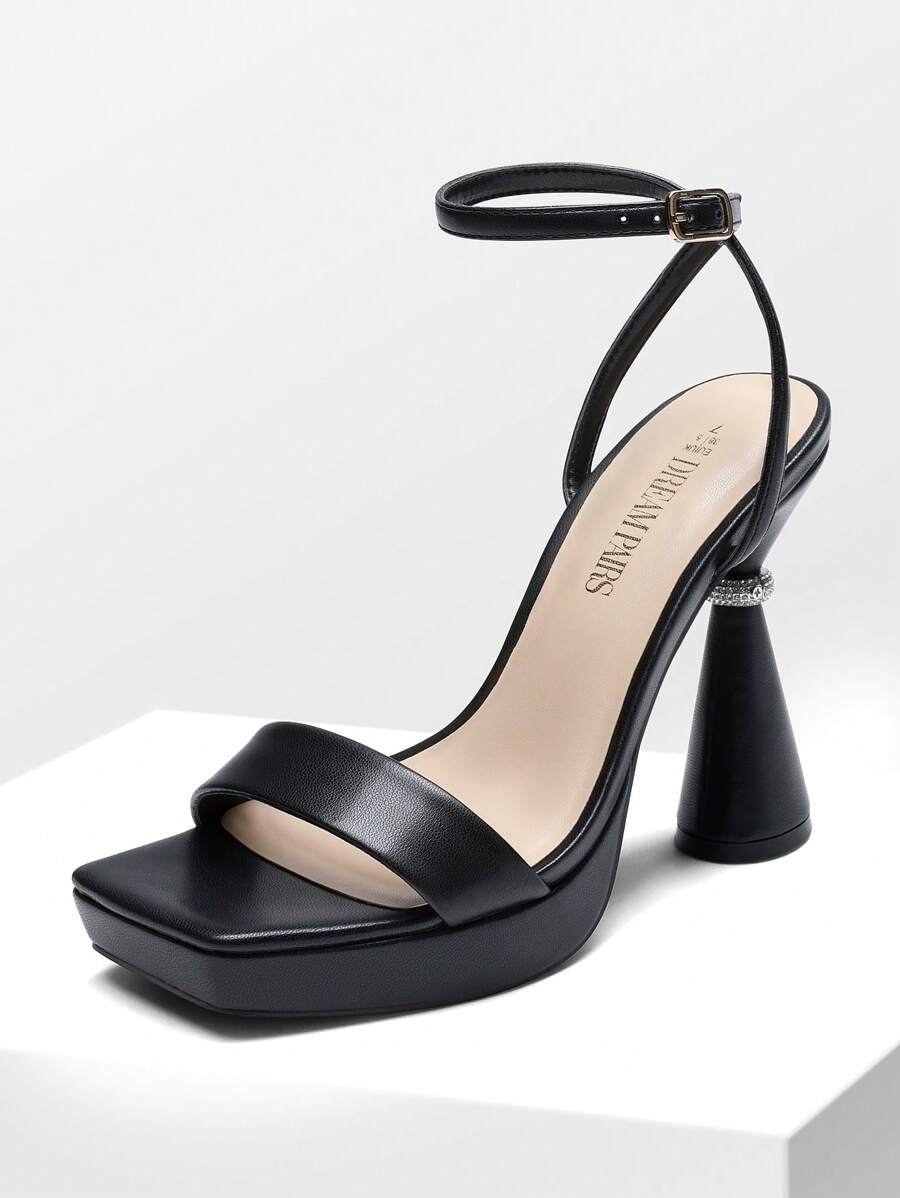 Women Platform High Heeled Sandals With Inverted Cone Heel Sexy Square ...