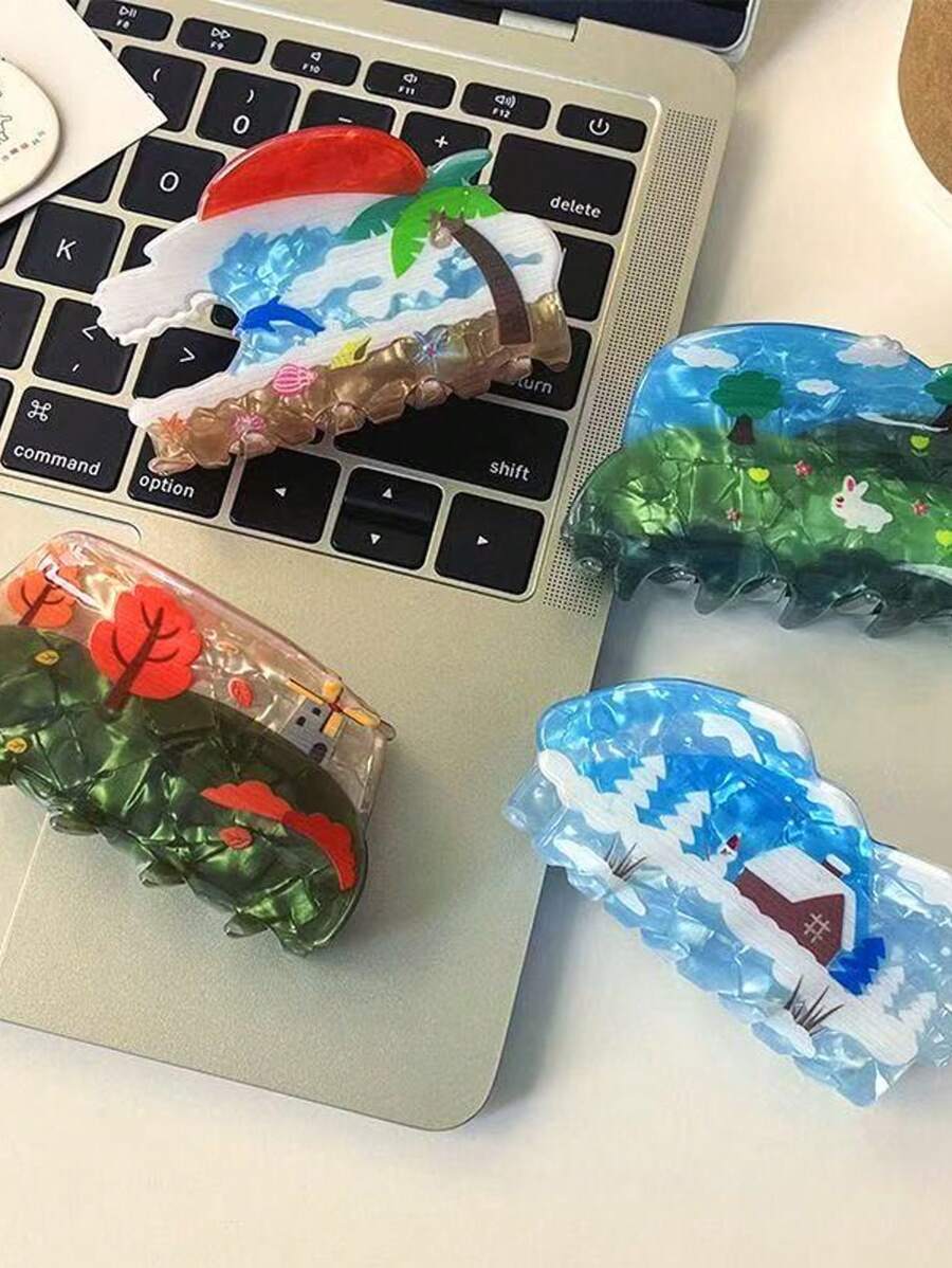 4 Seasons Graffiti Acetate Hair Claw 2025 New Hair Clip Headwear ...