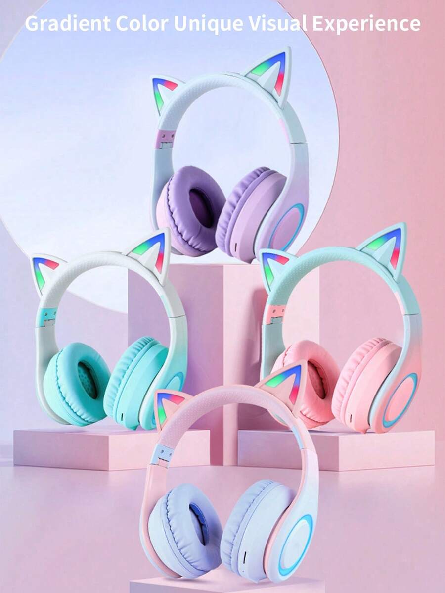 Headset Wireless Headset Cat Ears Phantom Color Light Effect Gaming ...