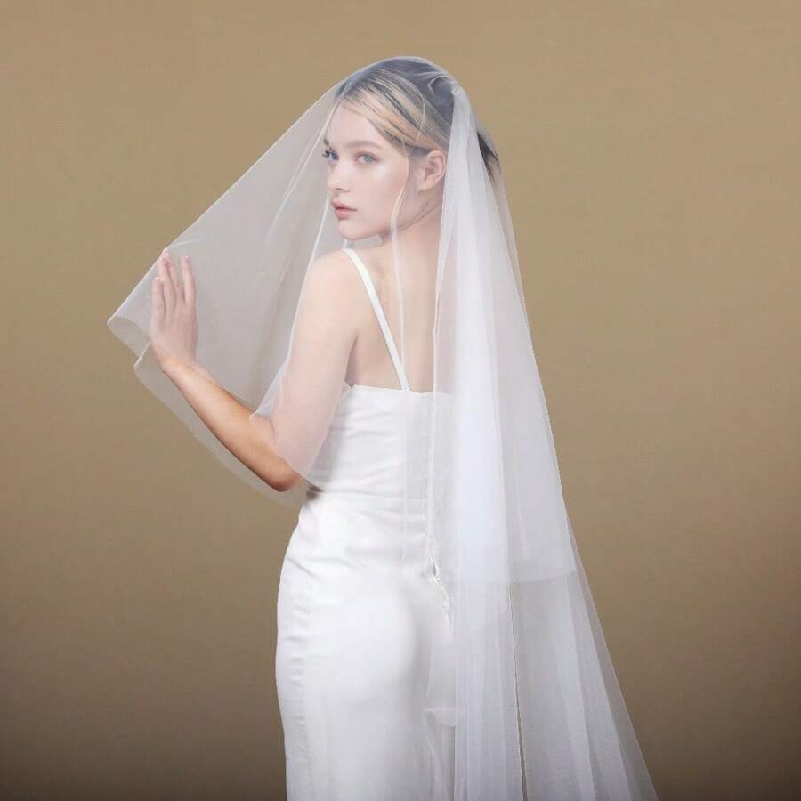 1pc Bridal Double Layer Veils Lace Sequin Lace Edge Length Wedding Veil ...