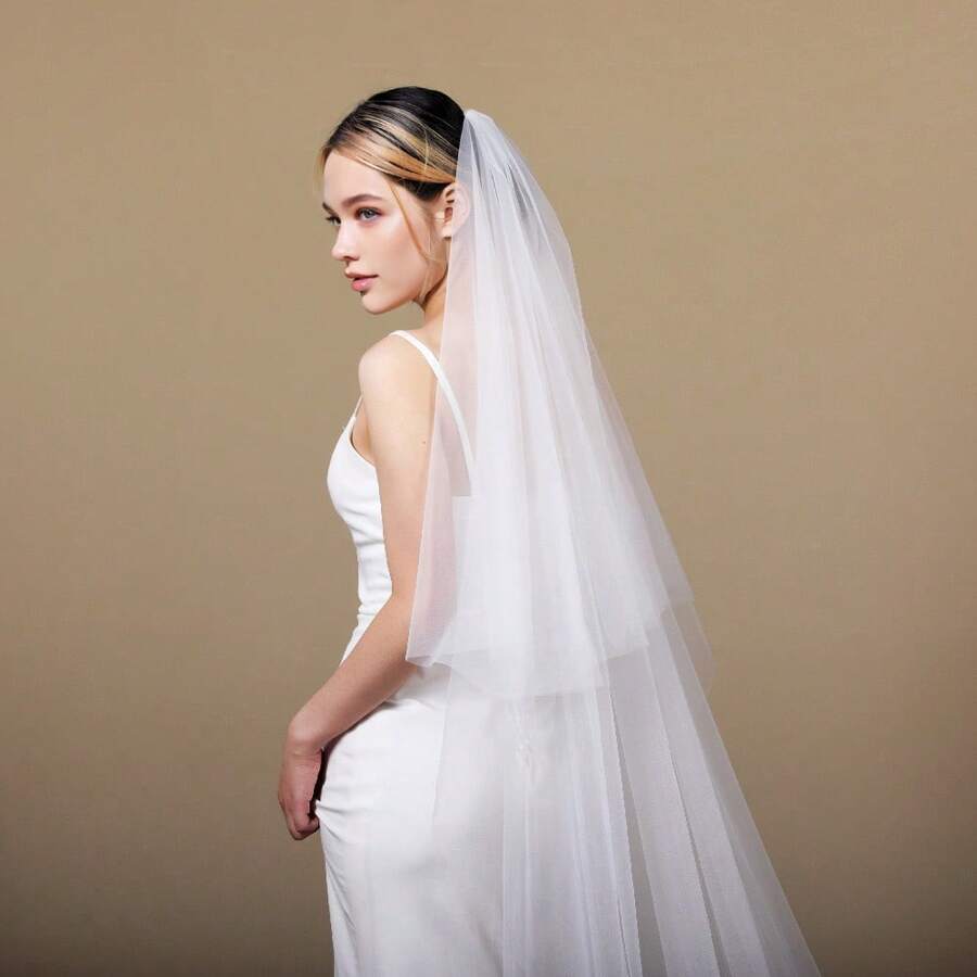 1pc Bridal Double Layer Veils Lace Sequin Lace Edge Length Wedding Veil ...