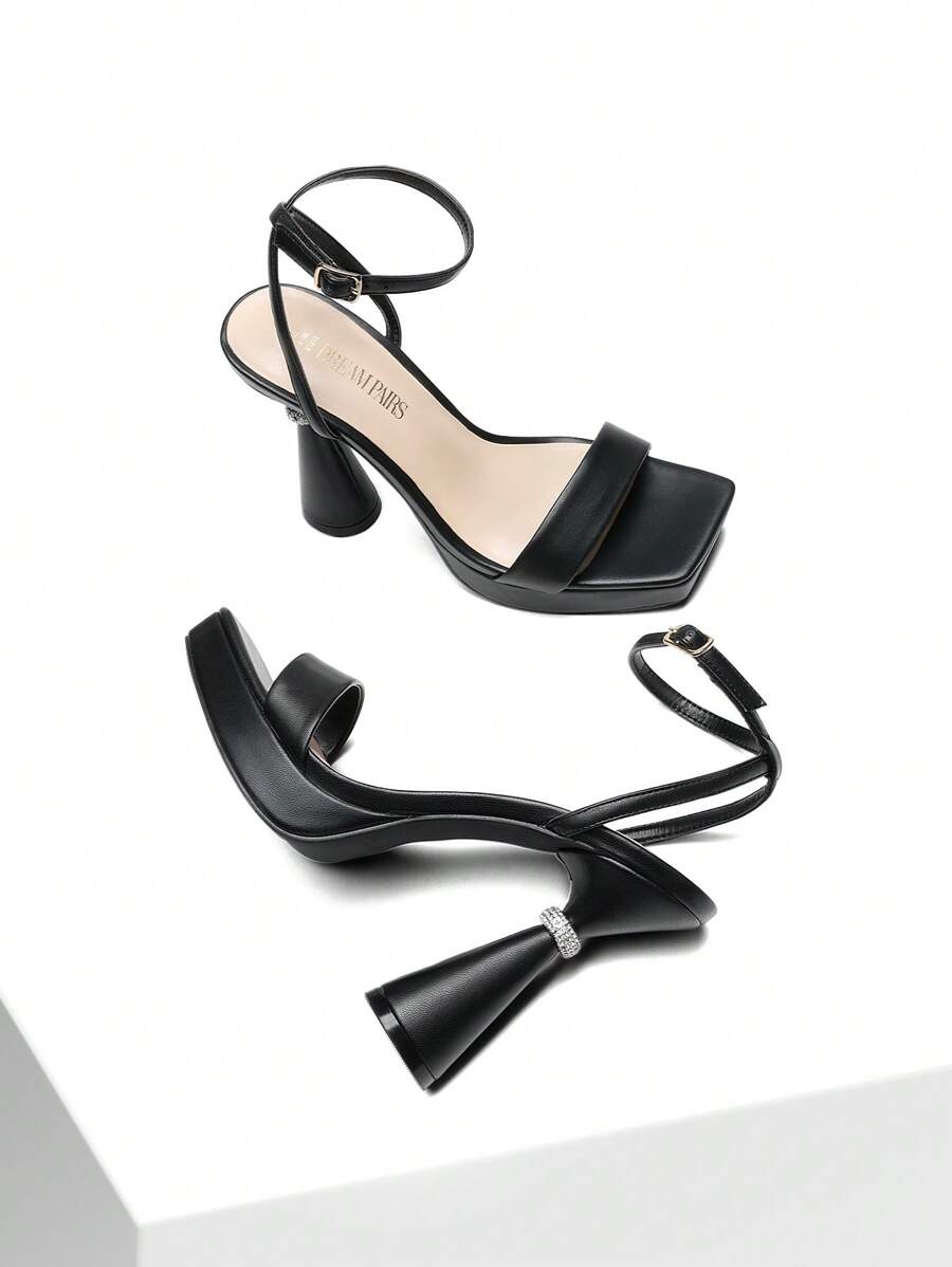 Women Platform High Heeled Sandals With Inverted Cone Heel Sexy Square ...