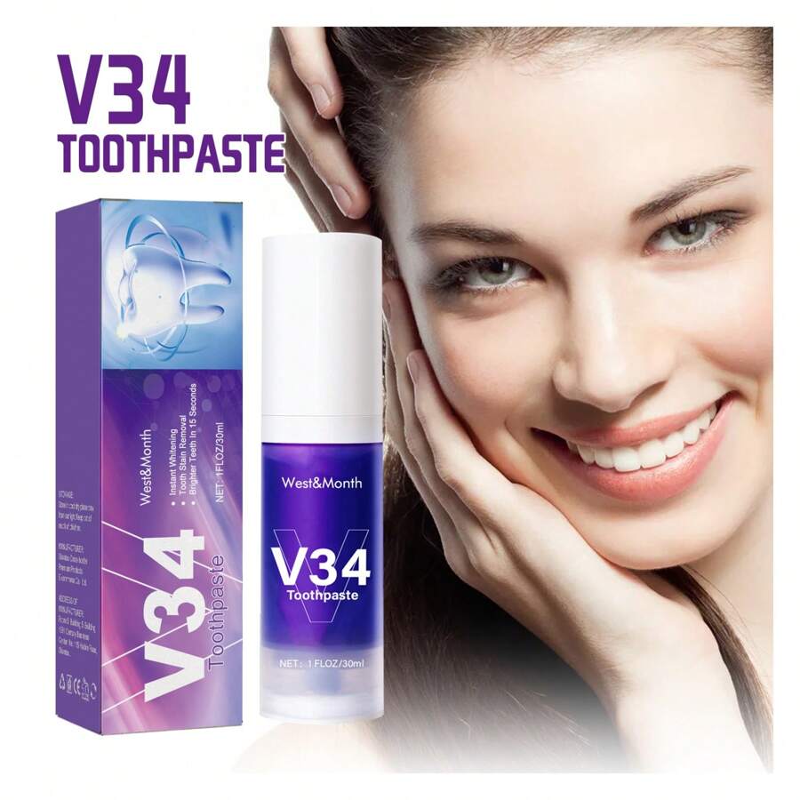 V34 Toothpaste, Whitening Teeth Clean Care Gums Fresh Breath Press ...