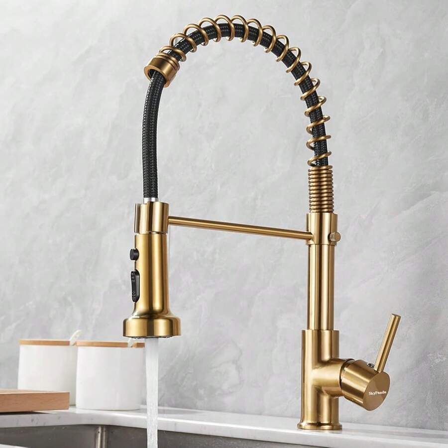 2025-New SkyPanda Golden Kitchen Tap With Pull-Down Sprayer Commercial ...