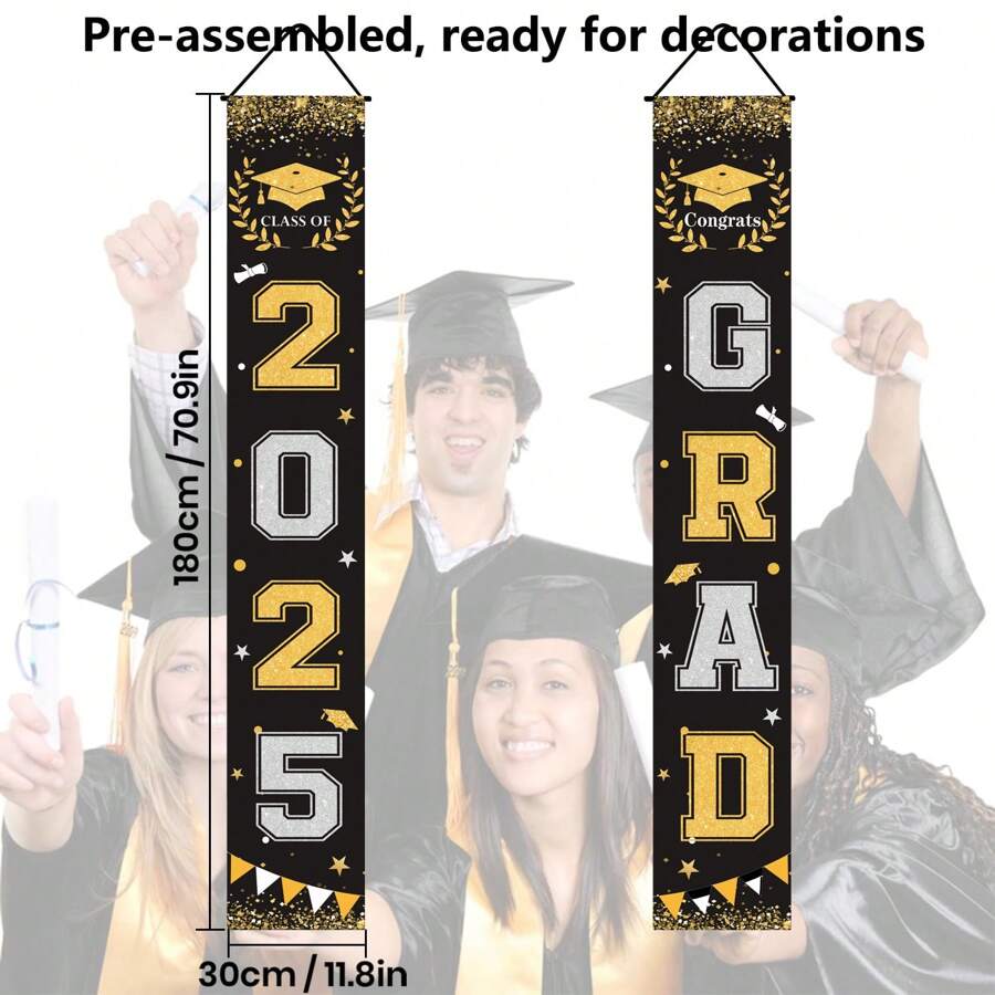 Graduation Decorations 2025 GRAD Banner Black Porch Door Sign Welcome ...