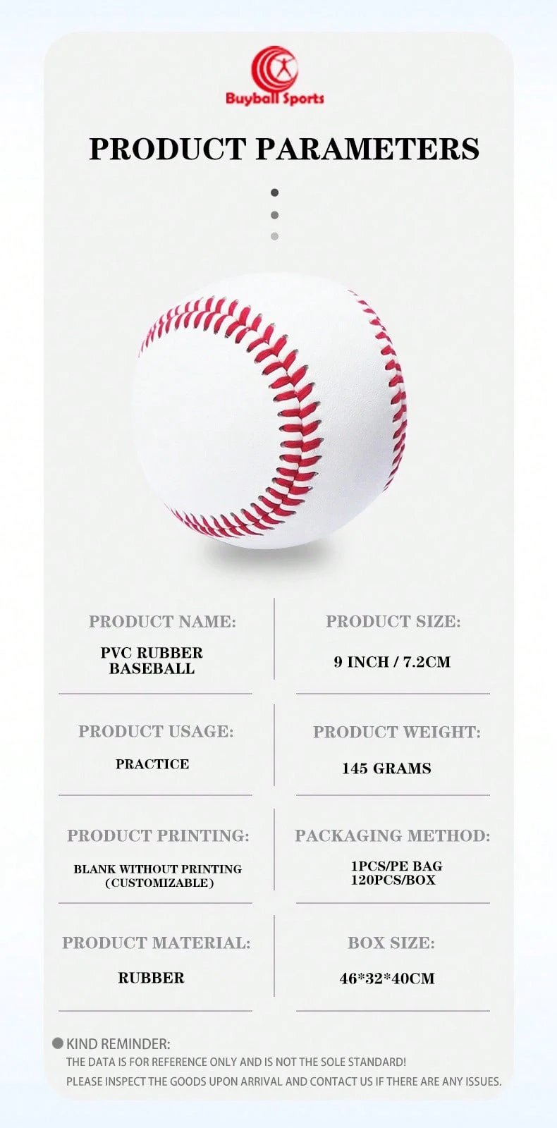 9-Inch Blank Standard PVC Rubber Baseball, For Youth Baseball Matches ...