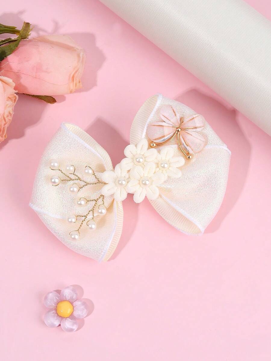 1pc Spring Butterfly Hair Clip For Girls Flower Pearl Bow Alligator ...