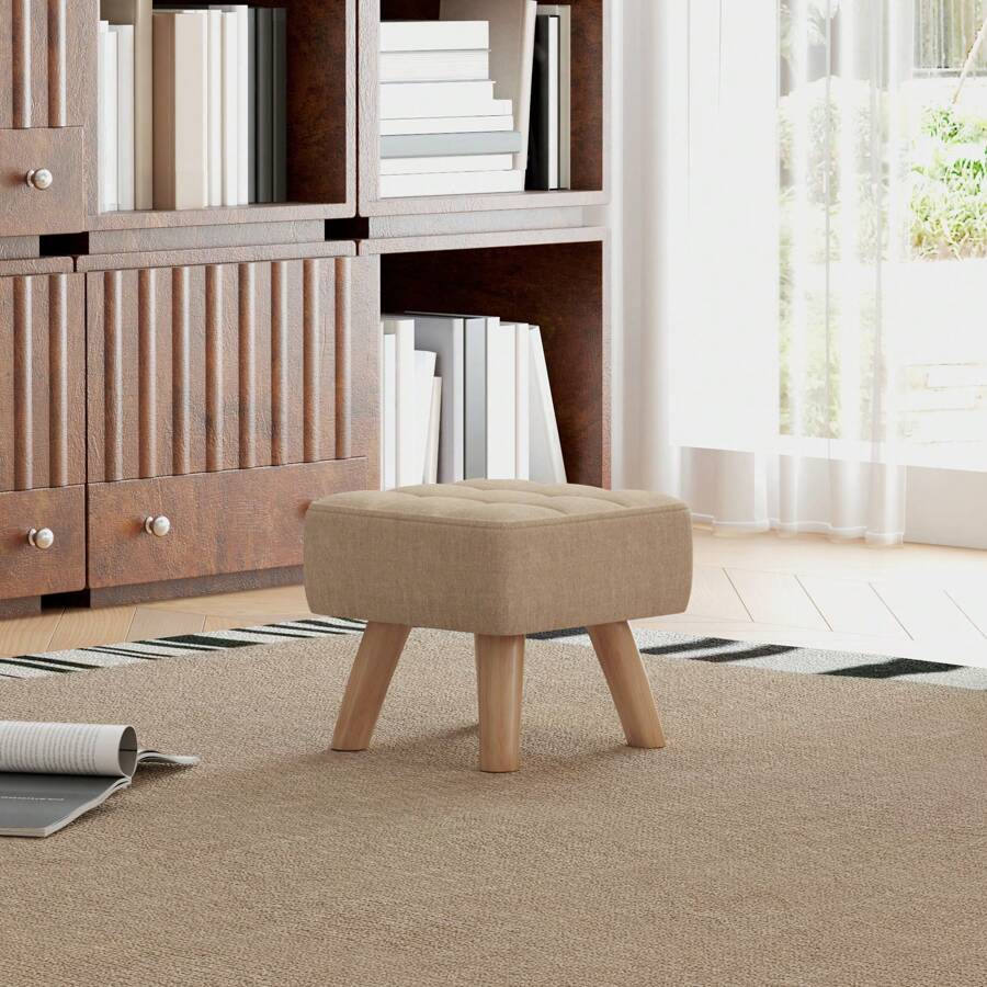 HOMCOM Modern Tufted Footstool, Fabric Foot Stool With Rubber Wood Legs ...
