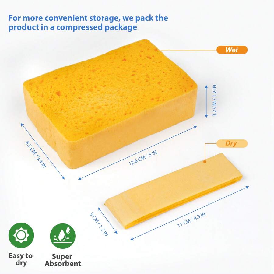 6 Pack Natural Cellulose Pop Up Sponges Compressed Sponges Non-Scratch ...