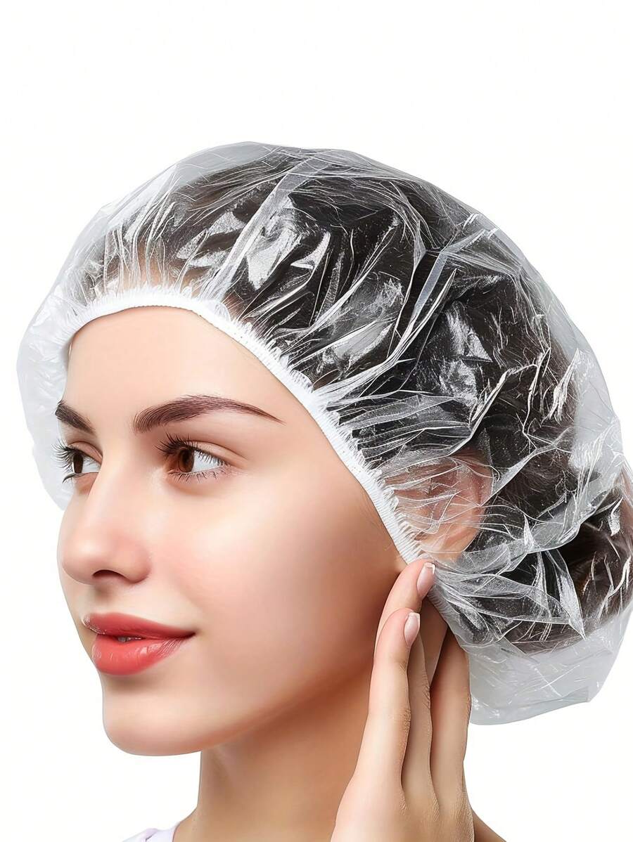 100pcs Clear Plastic Shower Caps, Disposable Shower Caps,Waterproof ...