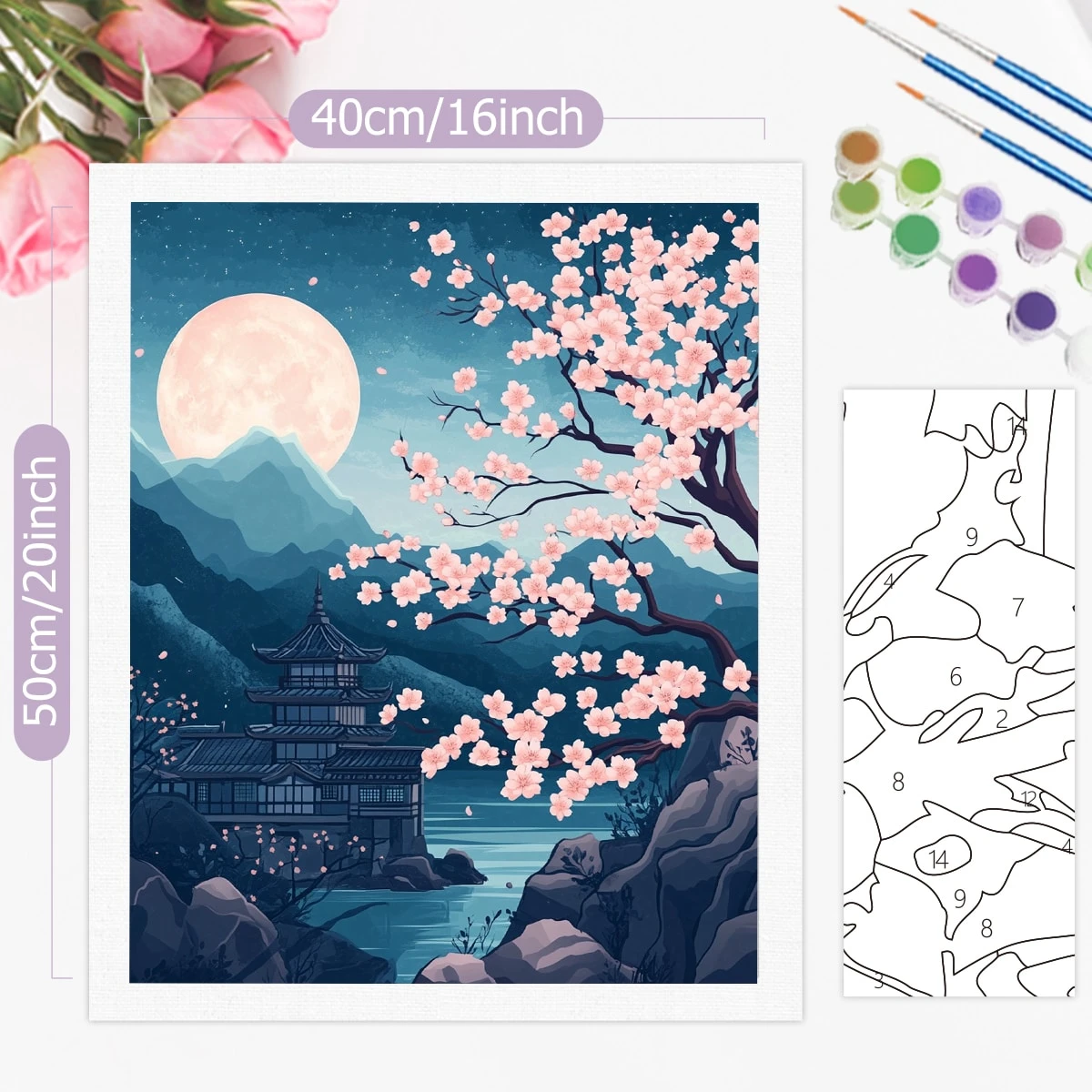 1pc Painting By Numbers Moon Mountain Landscape Diy Painting Picture On Numbers Flowers Tree ...