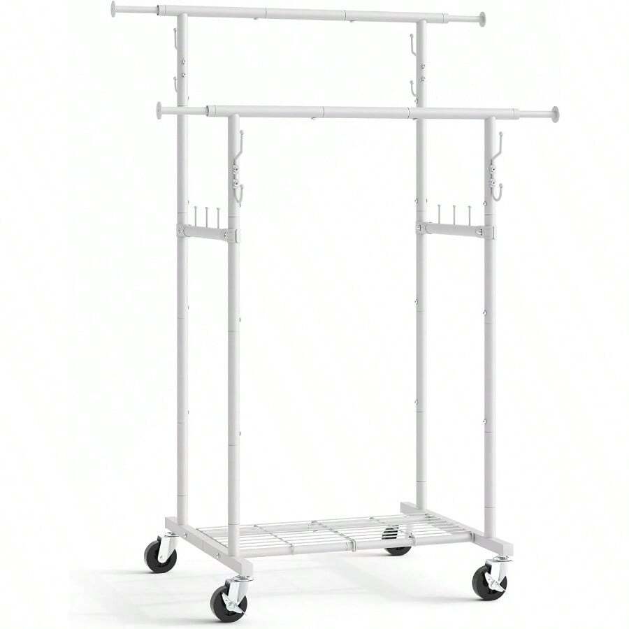 Double Rod Garment Rack Heavy Duty Rolling Clothes Rack With Wheels For ...