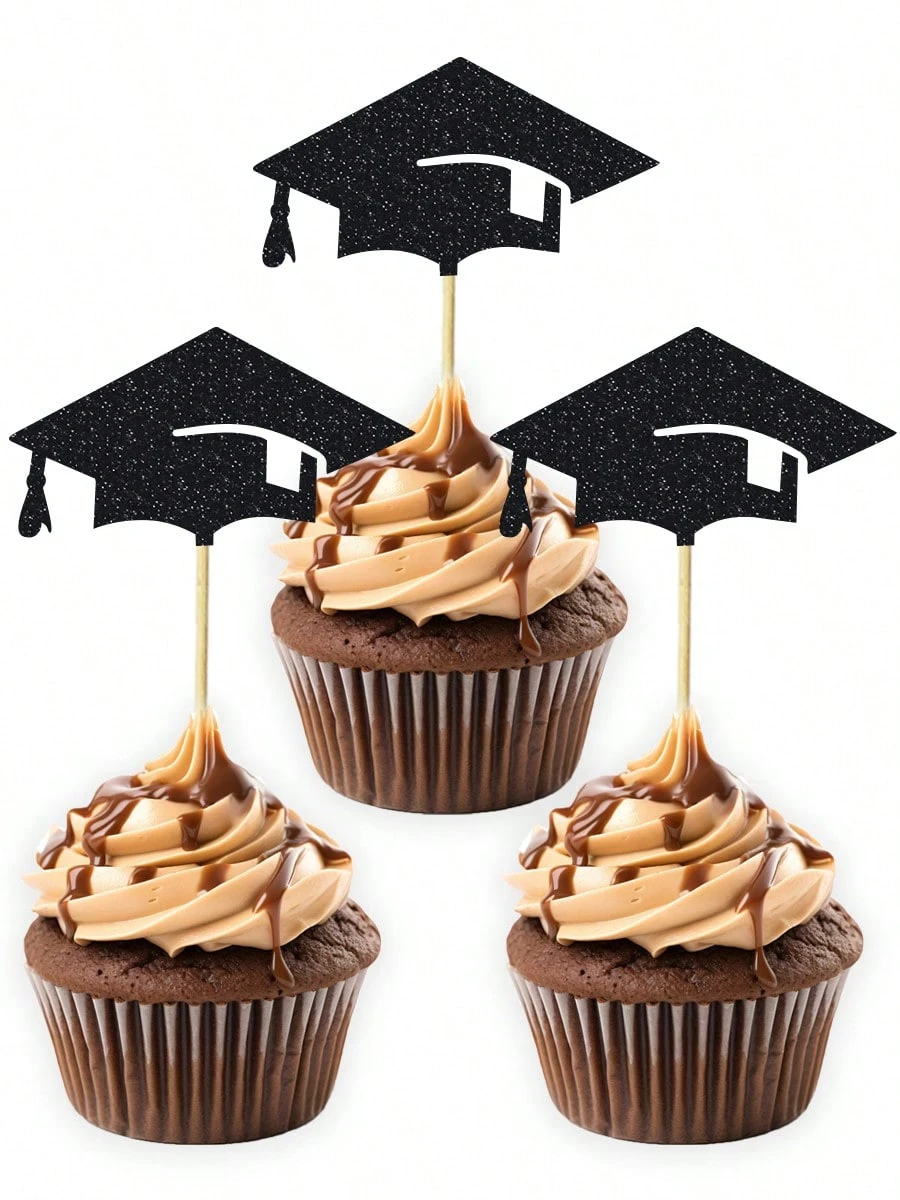 12/24Pcs 2025 Graduation Cap Cupcake Toppers 2025 Glitter Class Of 2025 ...