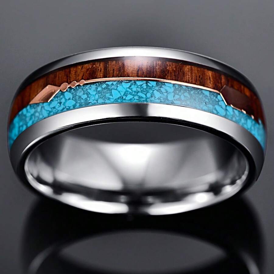 8mm Black Domed Tungsten Carbide Ring For Men Women Arrow Hawaii Koa ...