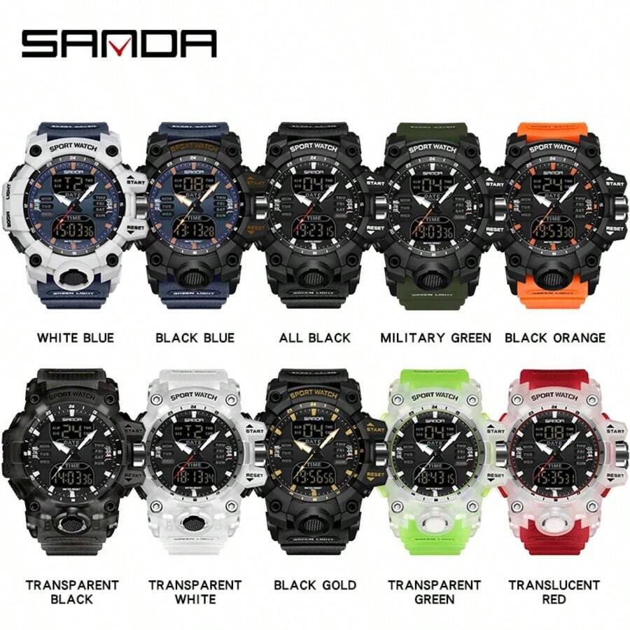 SANDA Luxury G Style Men's Electronic Watch Outdoor Sports LED Analog Digital Chronograph ...