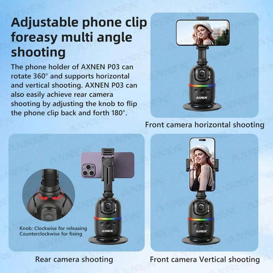 AXNEN AXNEN P03 Gimbal Mobile Phone Stabilizer AI Face Tracking 360 Rotation Desktop Follow ...