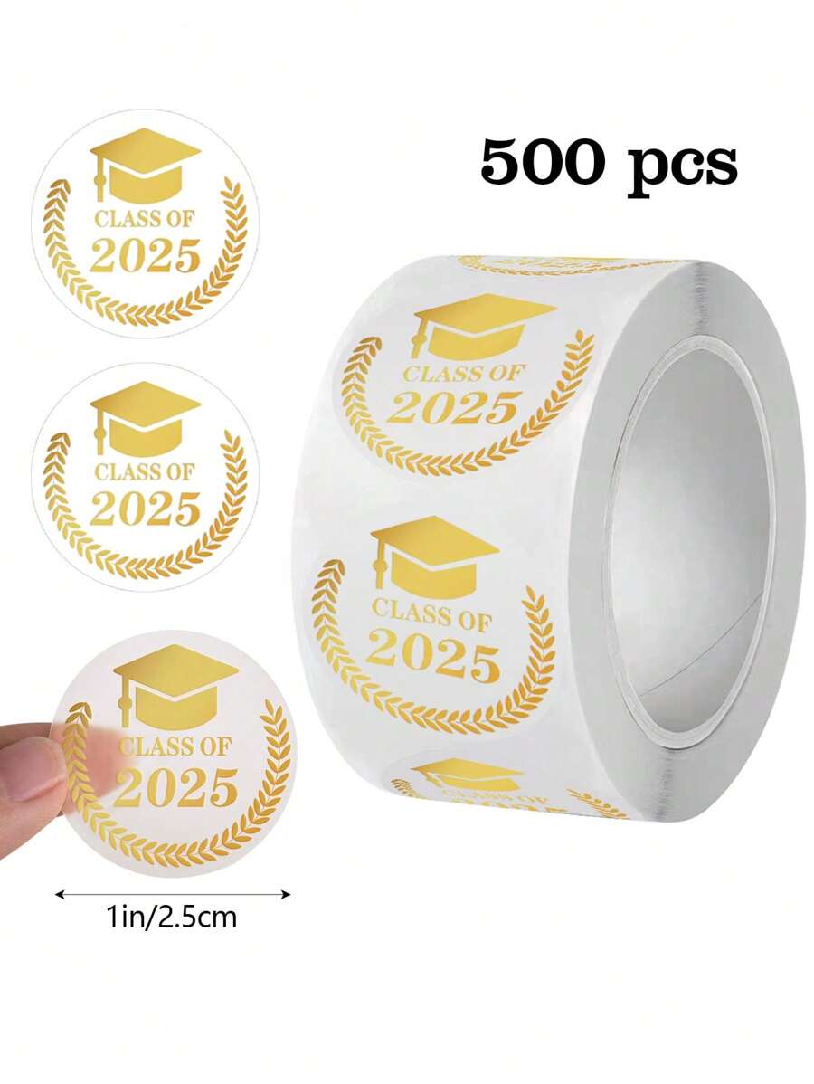 500 pièces Autocollants forme de toque de graduation dorée métallisée ...